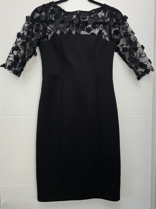 Eliza J | Dresses | Eliza J Black Sheath Dress Sz 2p Floral Lace 3d ...